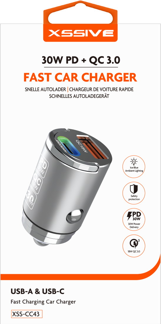 Xssive 30W PD+QC3.0 Fast Car Charger XSS-CC43 - Grey | MondiParts B.V.