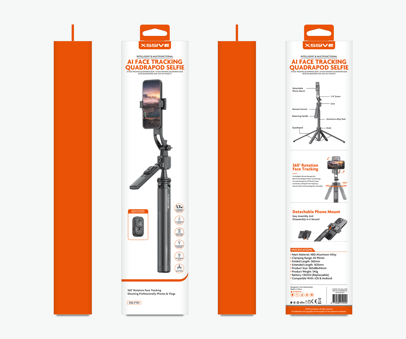 Xssive AI Face Tracking Quadrapod Selfie Stick XSS-FT01 | MondiParts B.V.