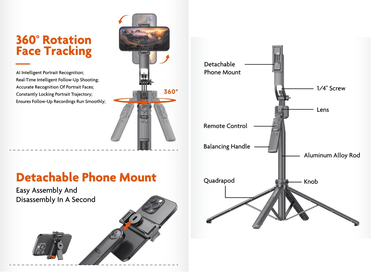 Xssive AI Face Tracking Quadrapod Selfie Stick XSS-FT01 | MondiParts B.V.