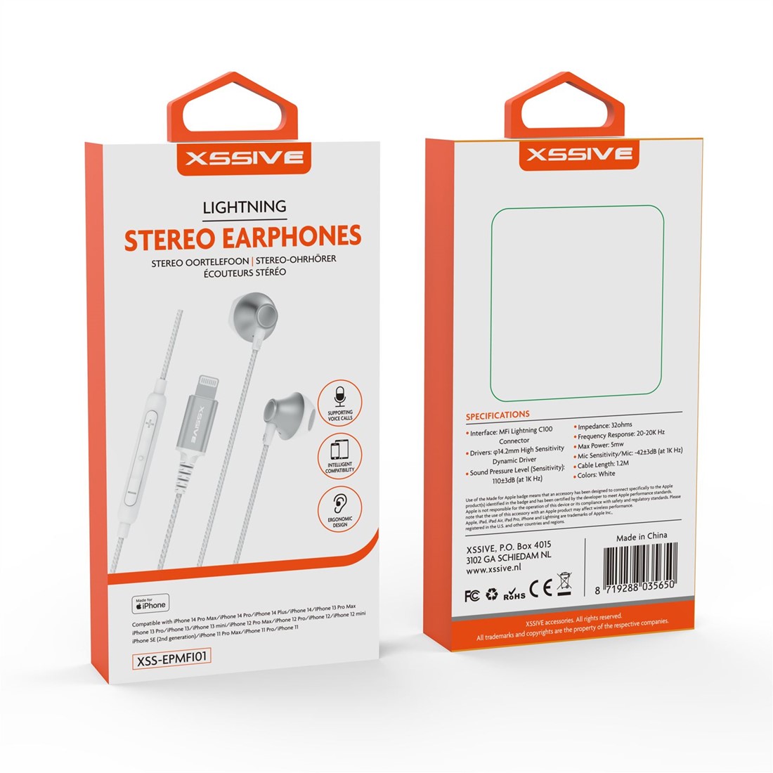 Xssive Stereo Lightning Headphones MFI XSS-EPMFI01- White | MondiParts B.V.