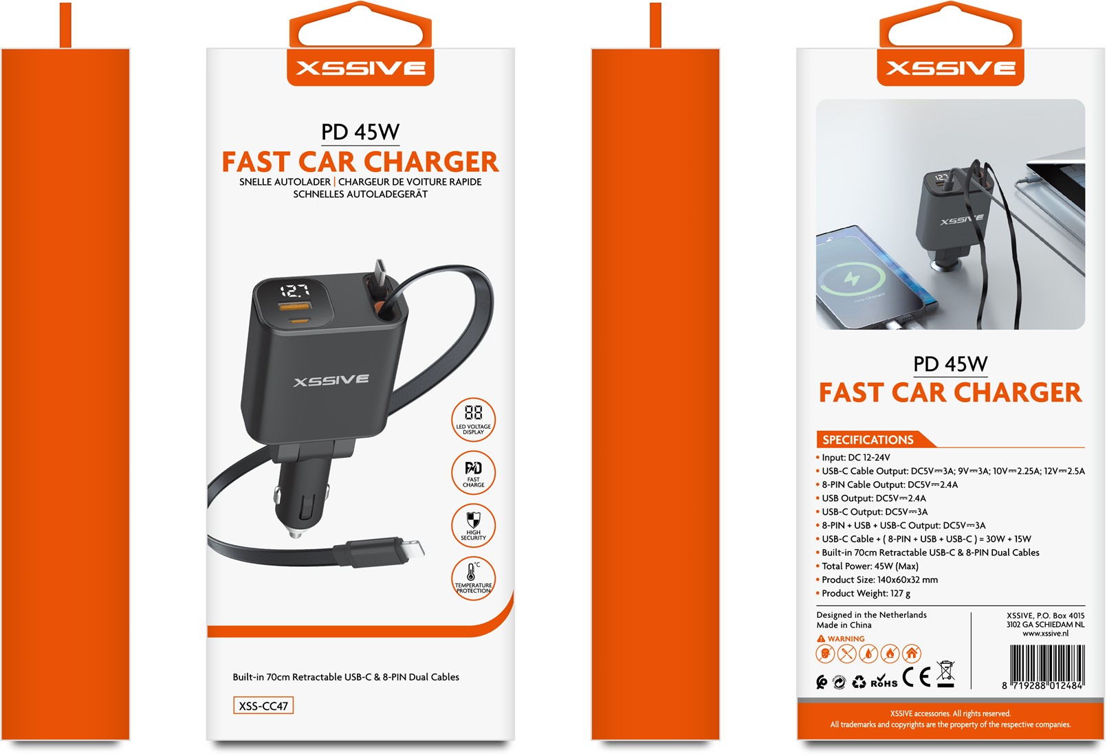 Xssive PD 45W Fast Car Charger with Retractable Cable XSS-CC47 - Zwart ...