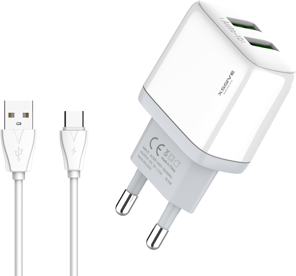 Xssive Duo USB Charger+Cable USB-C 2.1A XSS-AC54-C - White | MondiParts ...