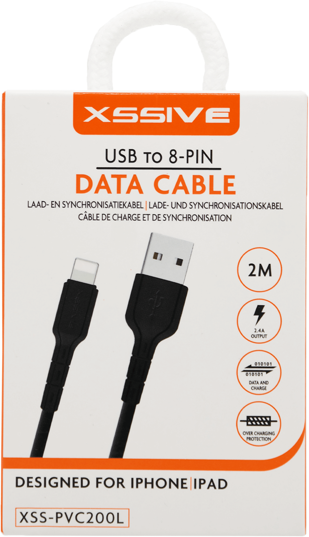 Xssive USB Cable for iPhone 2m XSS-PVC200L - Zwart | MondiParts B.V.