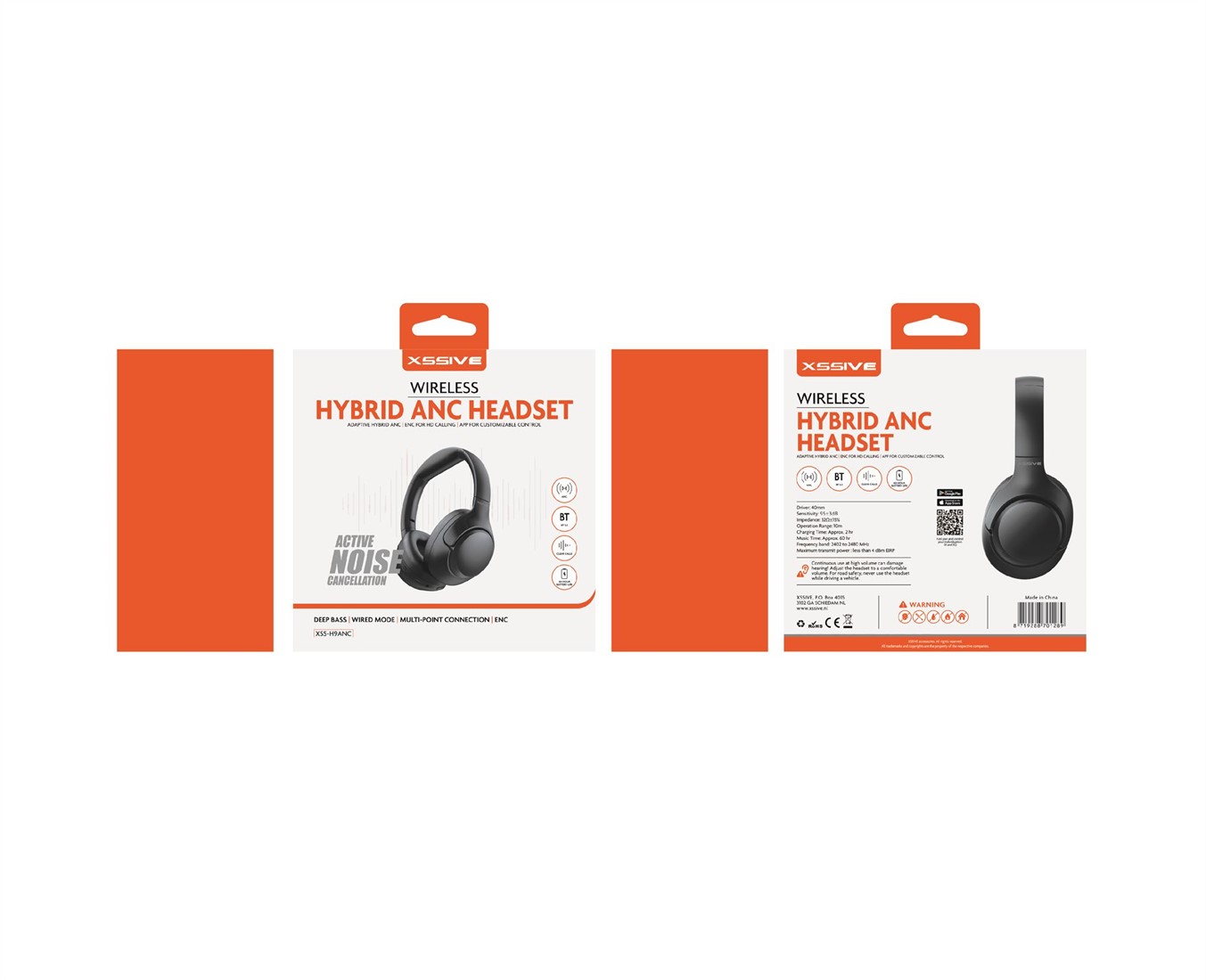 Xssive Wireless Hybrid ANC Headset XSS-H9ANC - Zwart | MondiParts B.V.