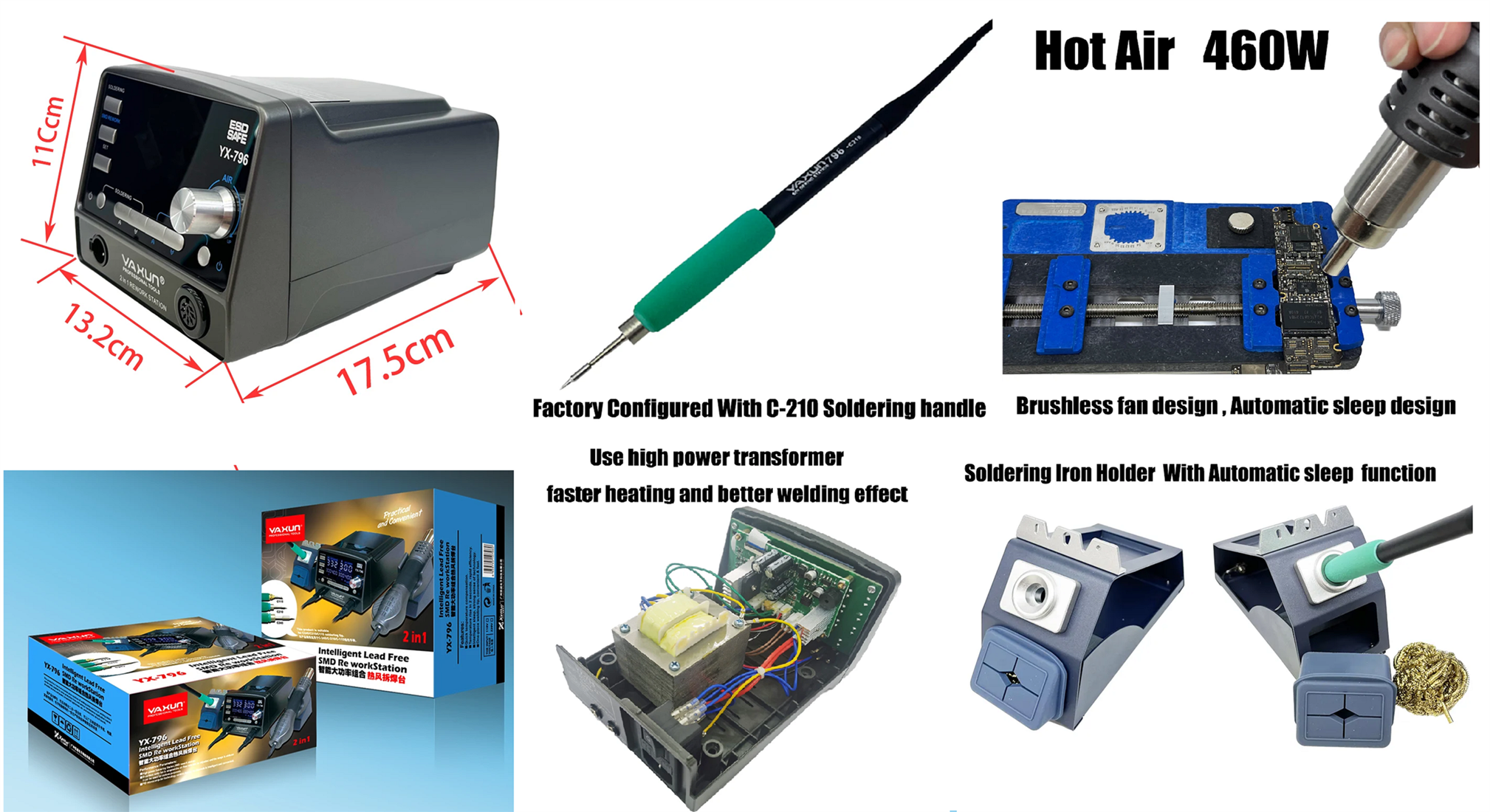 Yaxun Soldering Iron Station 2-IN-1 SMD Hot Air YX-796 | MondiParts B.V.